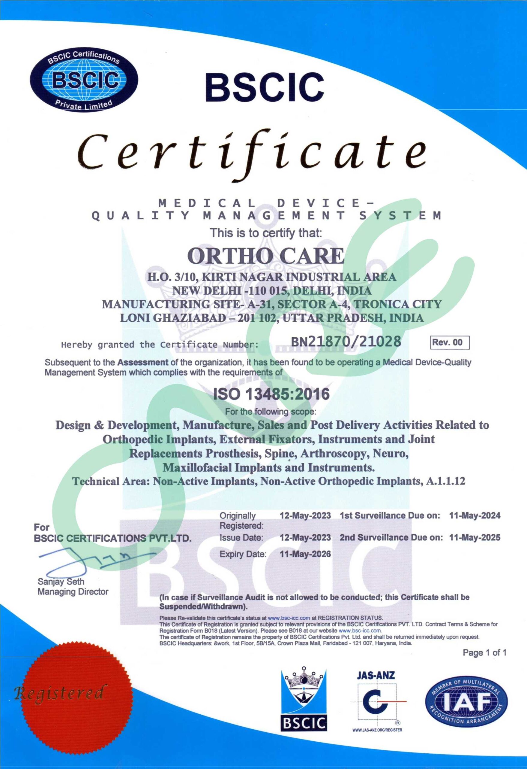 Certificates - ORTHO CARE